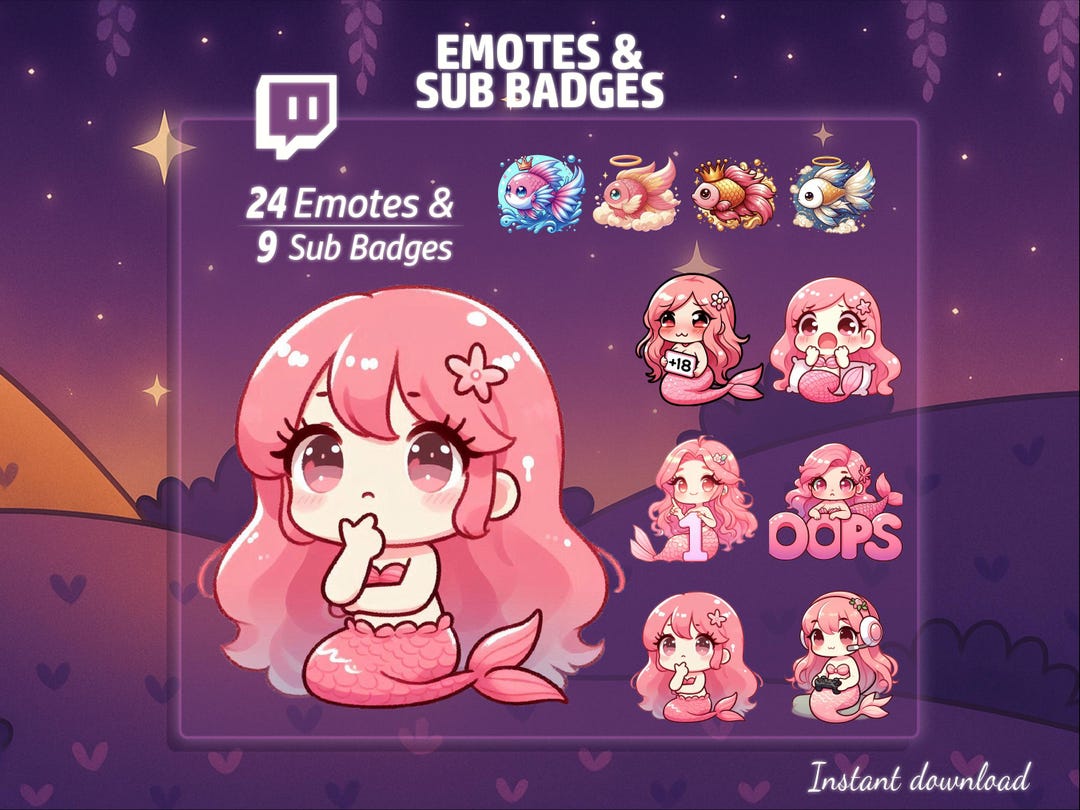 Mermaid Twitch Emotes, Fish Sub Badges, Ocean Emotes, Sea Emotes, Sea ...