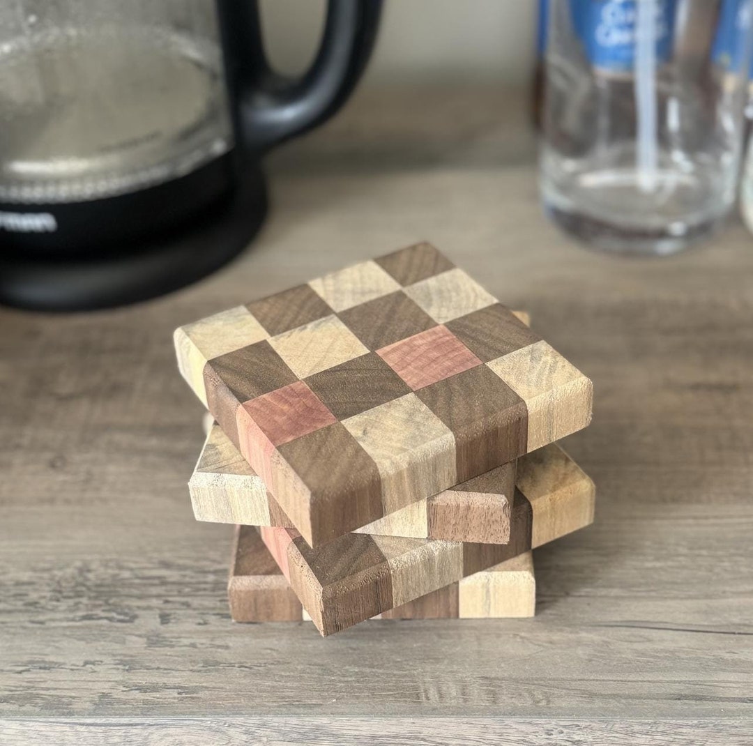 Hand Crafted End-grain Coasters Made From Walnut, Rainbow Poplar, and ...