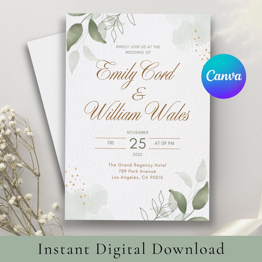 Wedding Invitation Canva Template, Fully Editable, Digital Wedding ...