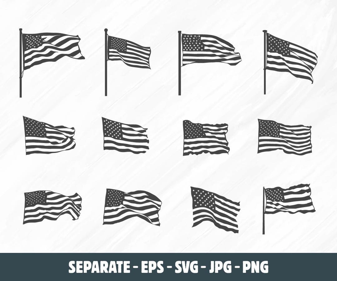 Waving USA Flag Silhouette, Vector Graphics (svg, Eps, Dxf, Jpg) - Etsy