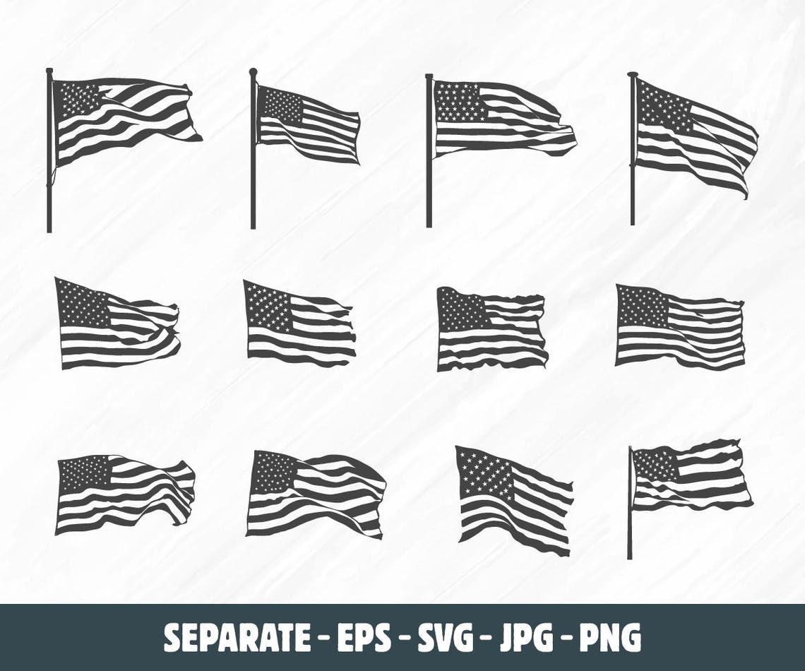 Waving USA Flag Svg, Waving Flag SVG, Waving USA Flag Silhouette ...