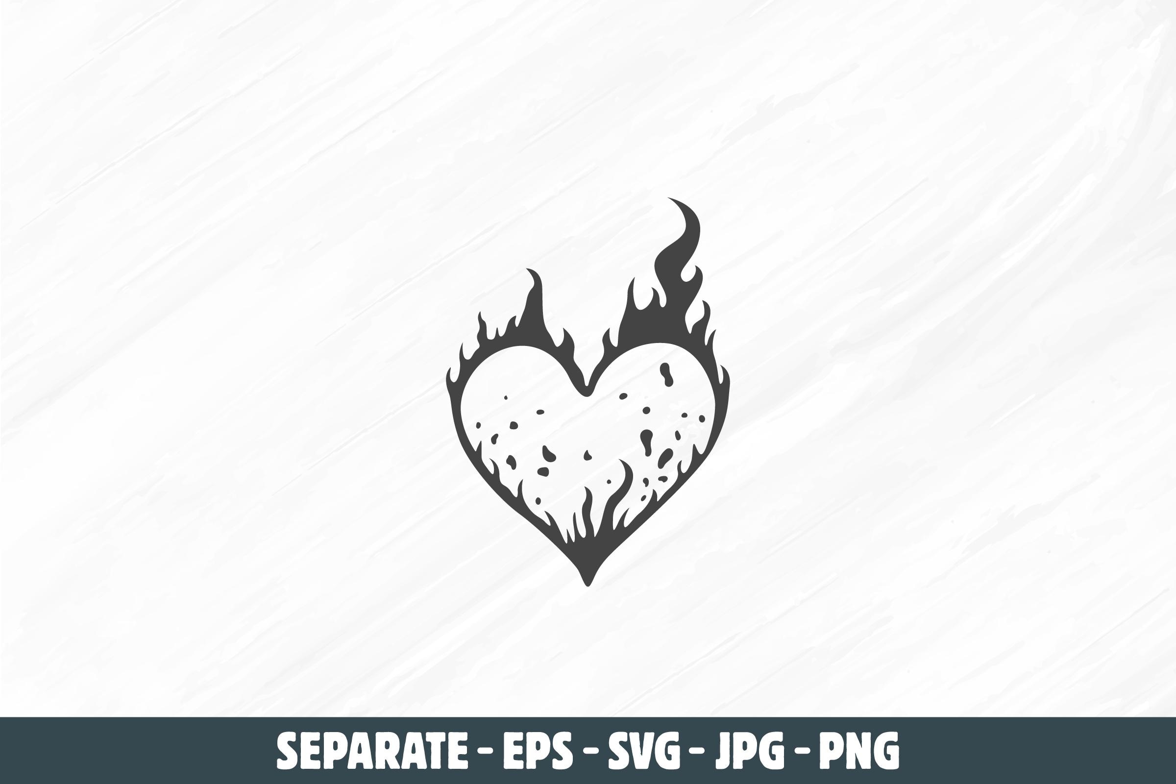 Flaming Heart Svg, Flaming Heart Silhouette, Flaming Heart Outline ...