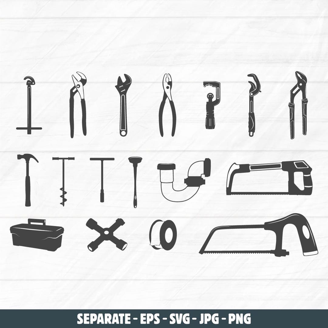 Plumbing Tools SVG Clipart Set: Plumber Tool Designs (digital Download ...