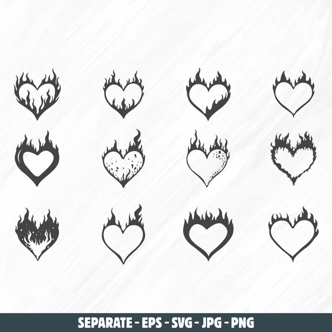 Flaming Heart Svg, Flaming Heart Silhouette, Flaming Heart Outline ...