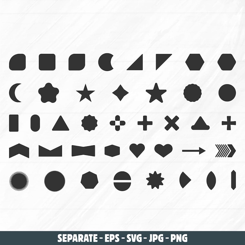 Basic Shapes SVG Bundle: Silhouette Clipart Vector Set - Etsy
