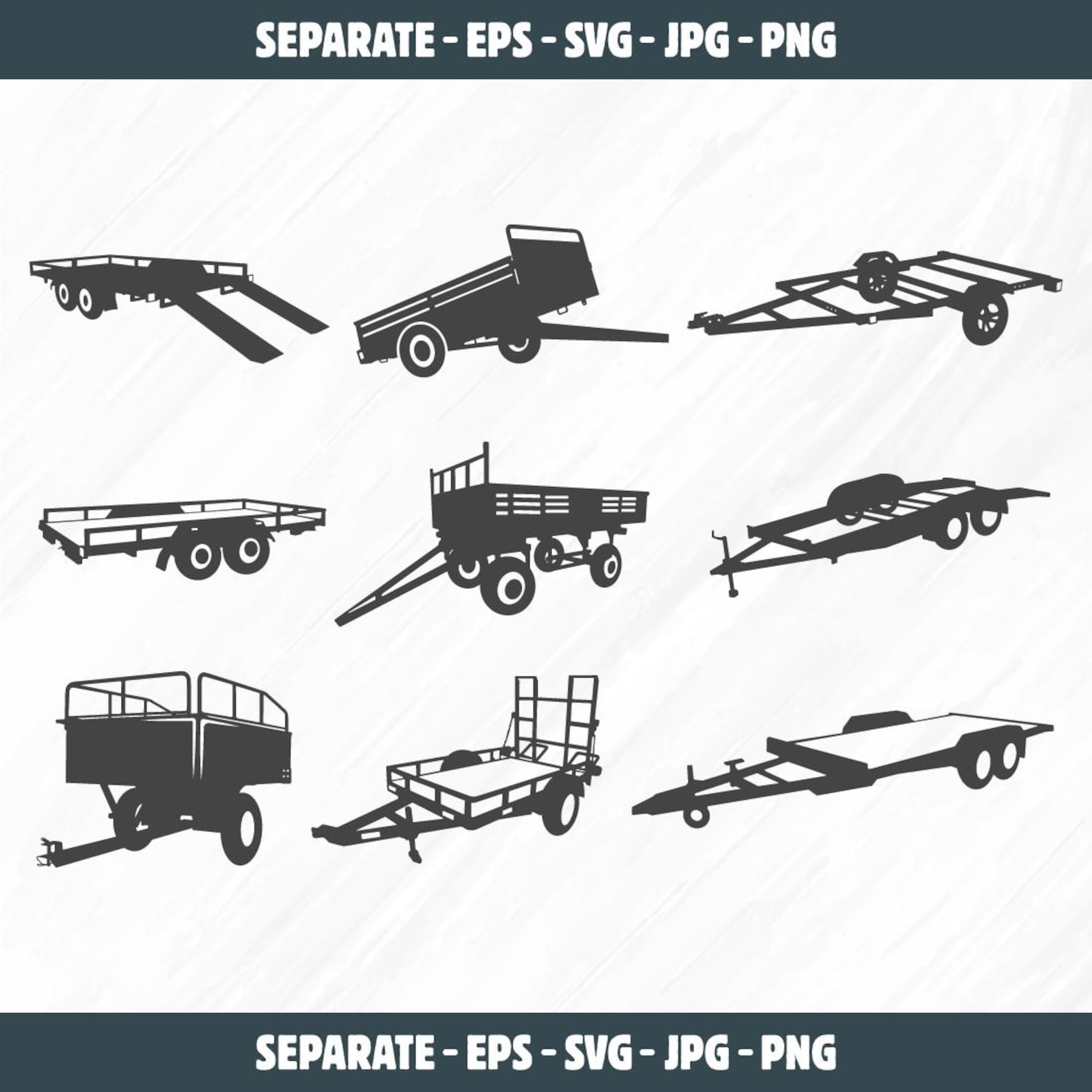 Car Trailer SVG Clipart: Truck & Equipment Trailer Vector (digital ...