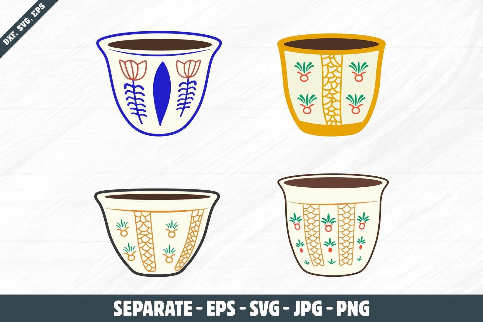 Arabic Coffee Cups Vector Illustration: Lebanese Coffee Caps (digital ...