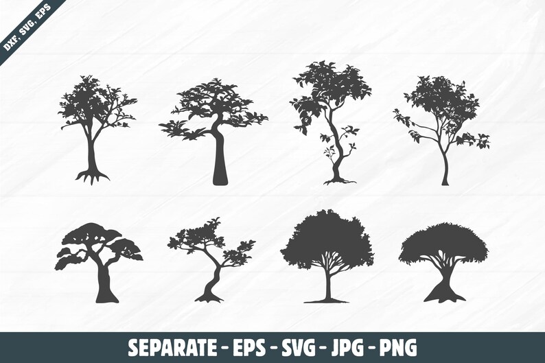 A Set of Black Tree Silhouettes, Tree Svg, Digital Download. - Etsy