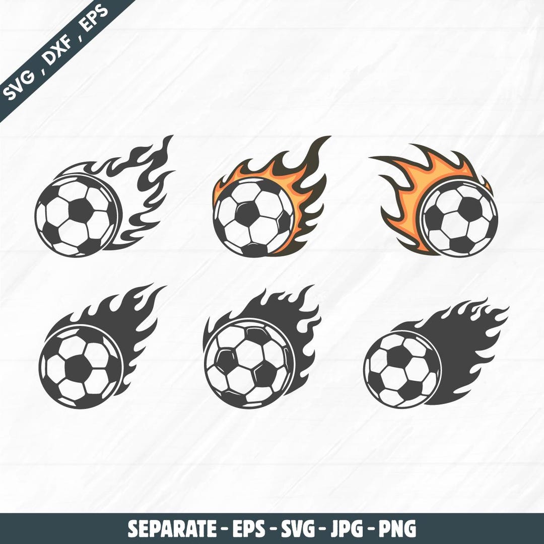 Flaming Soccer Ball Vector, Fire Flame Silhouette (svg, Eps, Dxf, Jpg ...