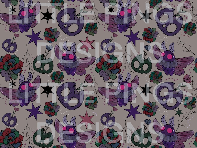 Mothman Floral Seamless Cryptid Seamless Moth Man Seamless Digital File ...