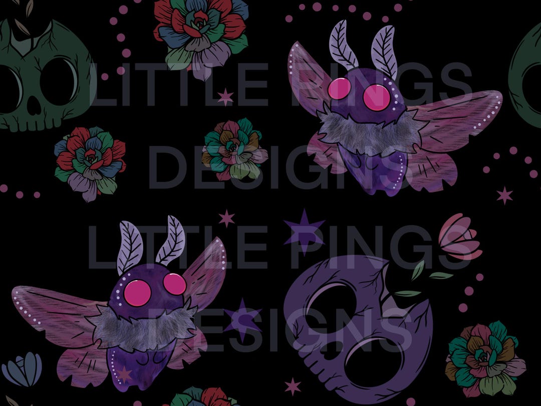 Transparent Background Mothman Floral Seamless Cryptid Seamless Moth ...