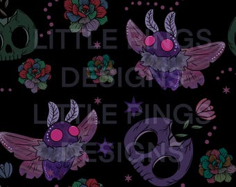 Mothman Floral Seamless Cryptid Seamless Moth Man Seamless Digital File ...