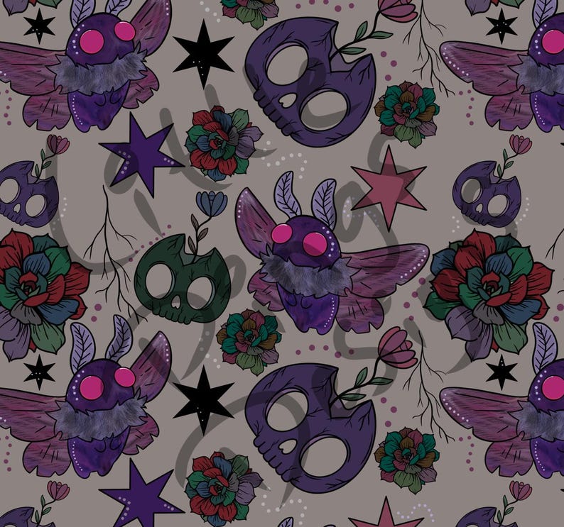 Mothman Floral Seamless Cryptid Seamless Moth Man Seamless Digital File ...