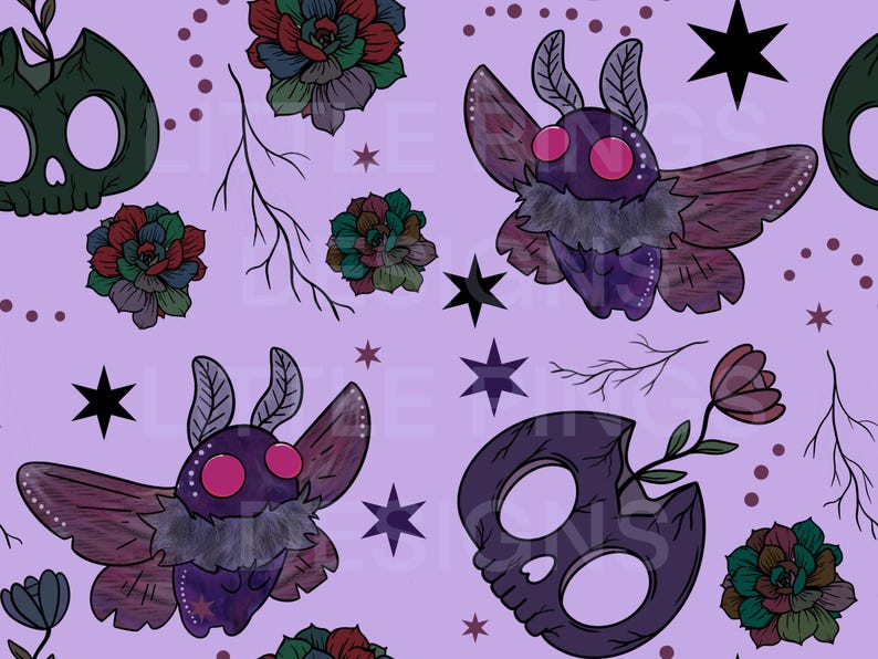 Purple Mothman Floral Seamless Cryptid Seamless Moth Man Seamless ...