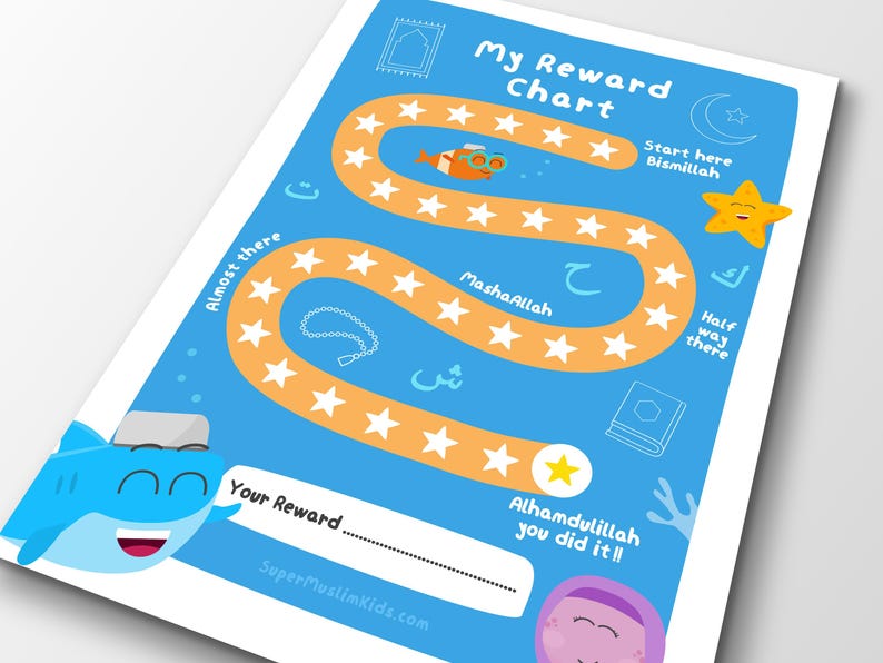 Muslim Shark Reward Chart: Islamic Goal Tracker for Kids (digital ...