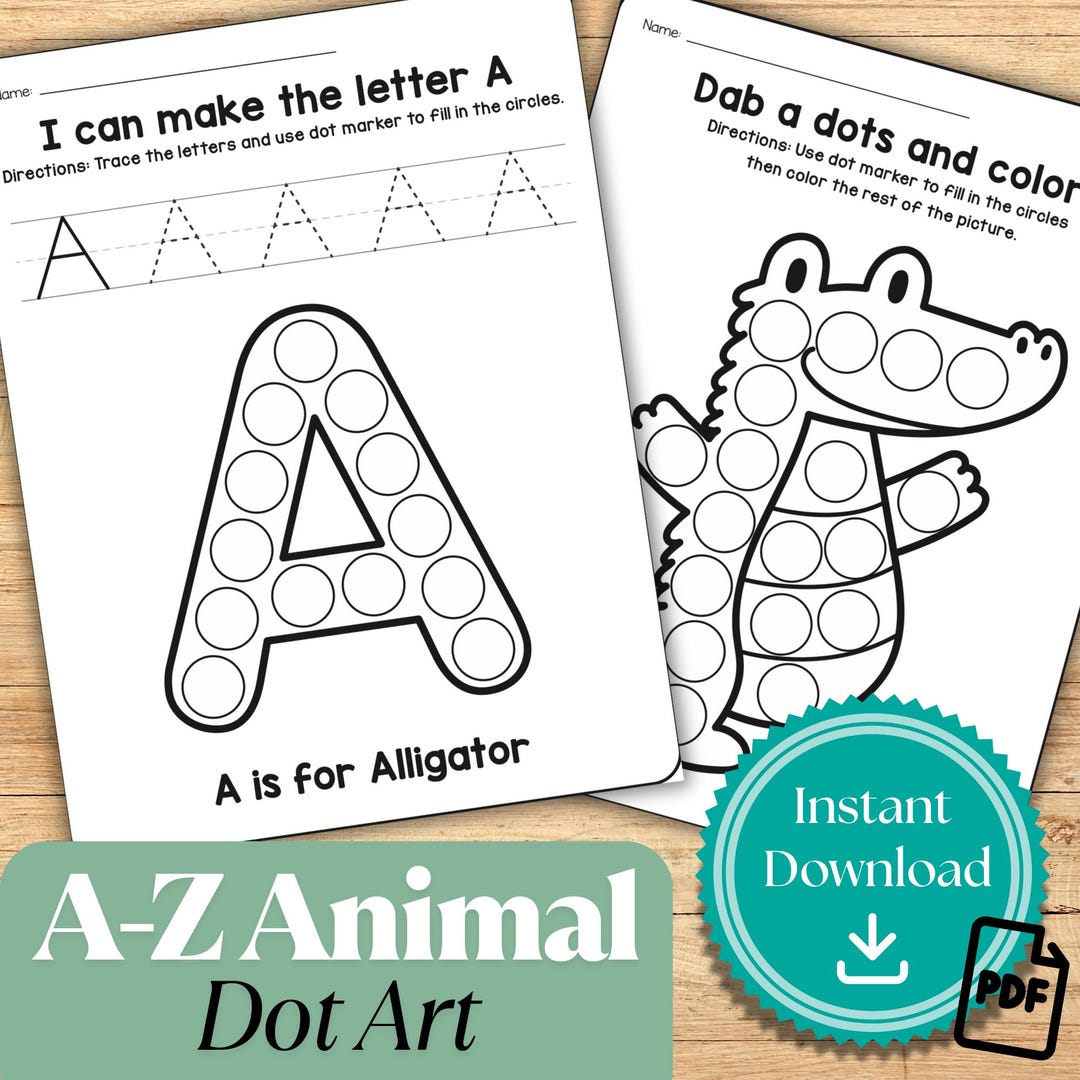 Animal Alphabet Dot Art: Letter Tracing A-Z (digital Download, 52 Pages ...