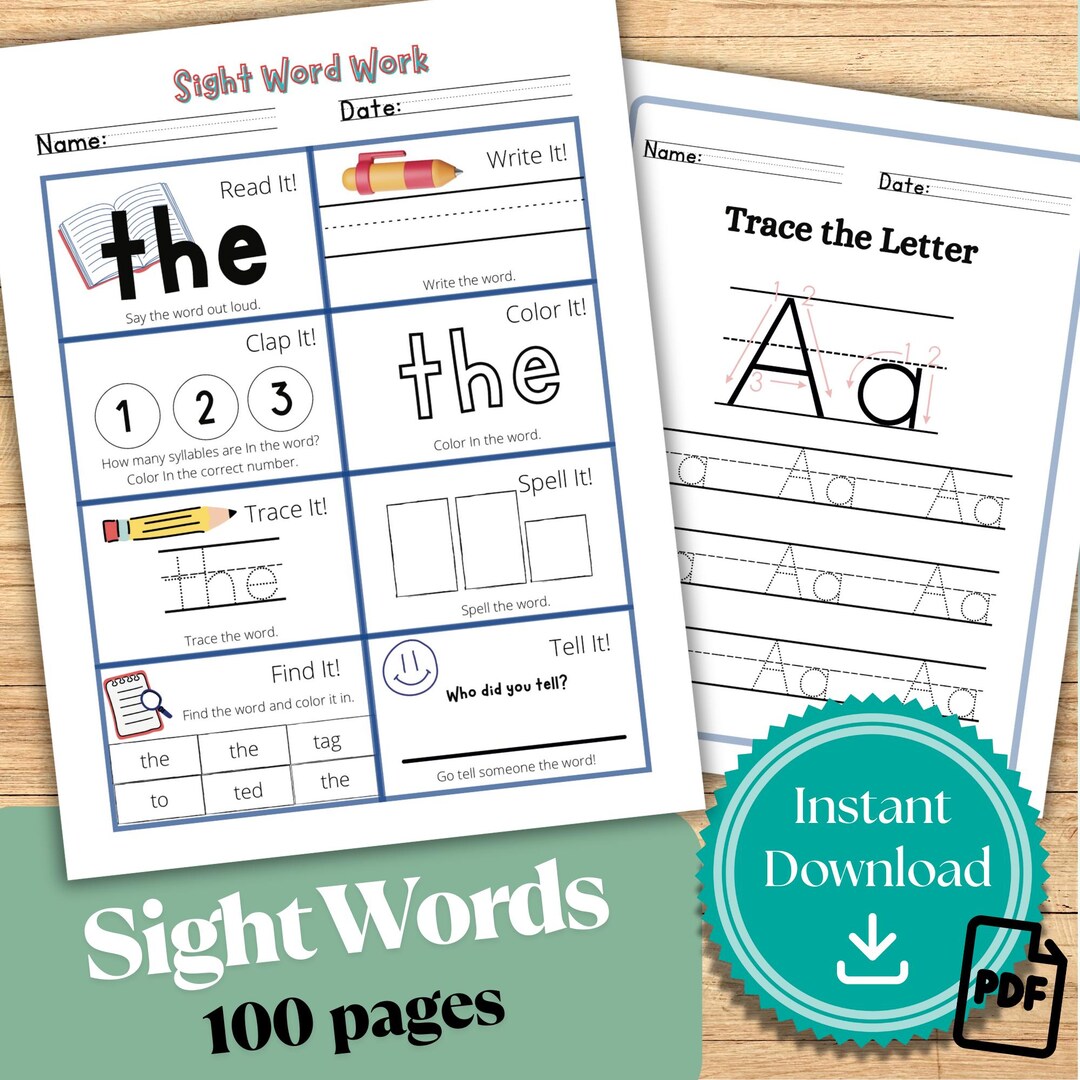 Sight Word Worksheets: 100-page Printable Workbook for Early Literacy ...