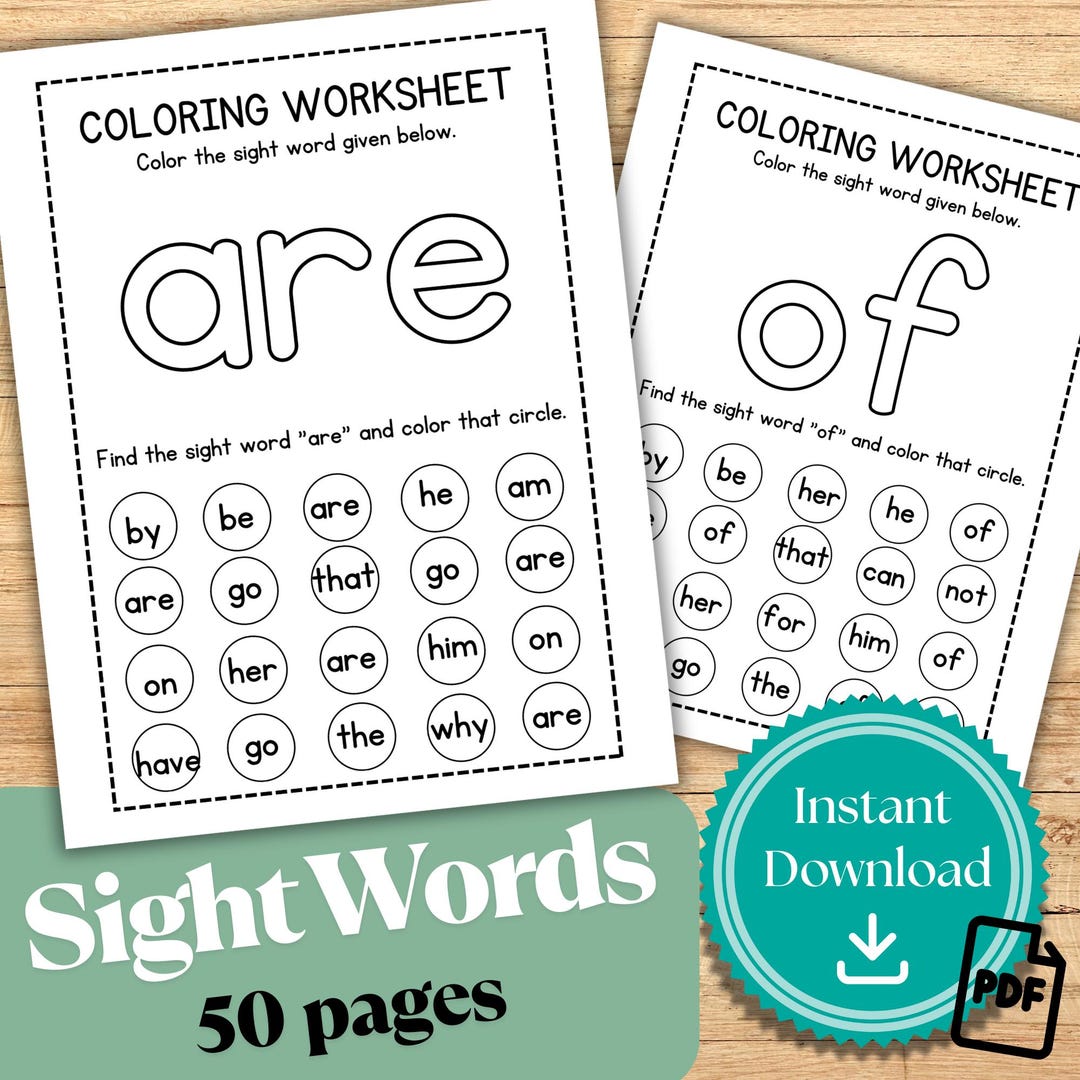 Color and Find the Sight Words Workbook PDF | 50 Pages | 1 Word per ...