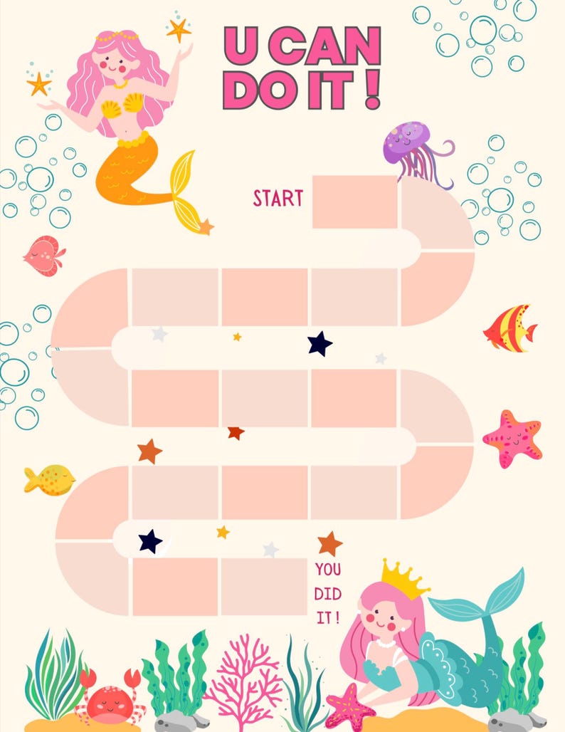 Mermaid Reward Chart Printable PDF | 3 Color Options | Preschool and ...