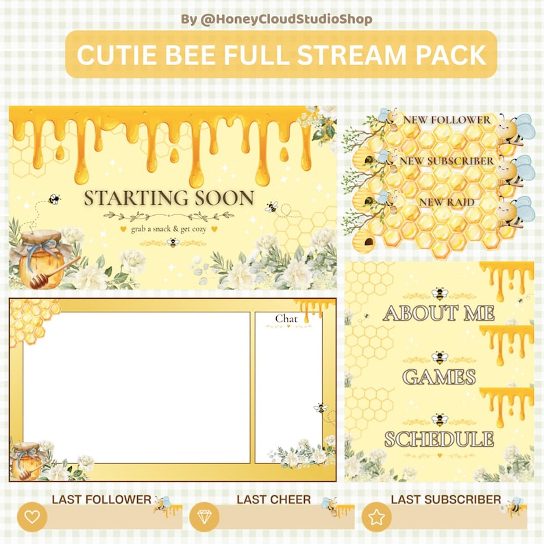 Cutie Bee Twitch Stream Overlay Package | Animated Screens, Alerts ...