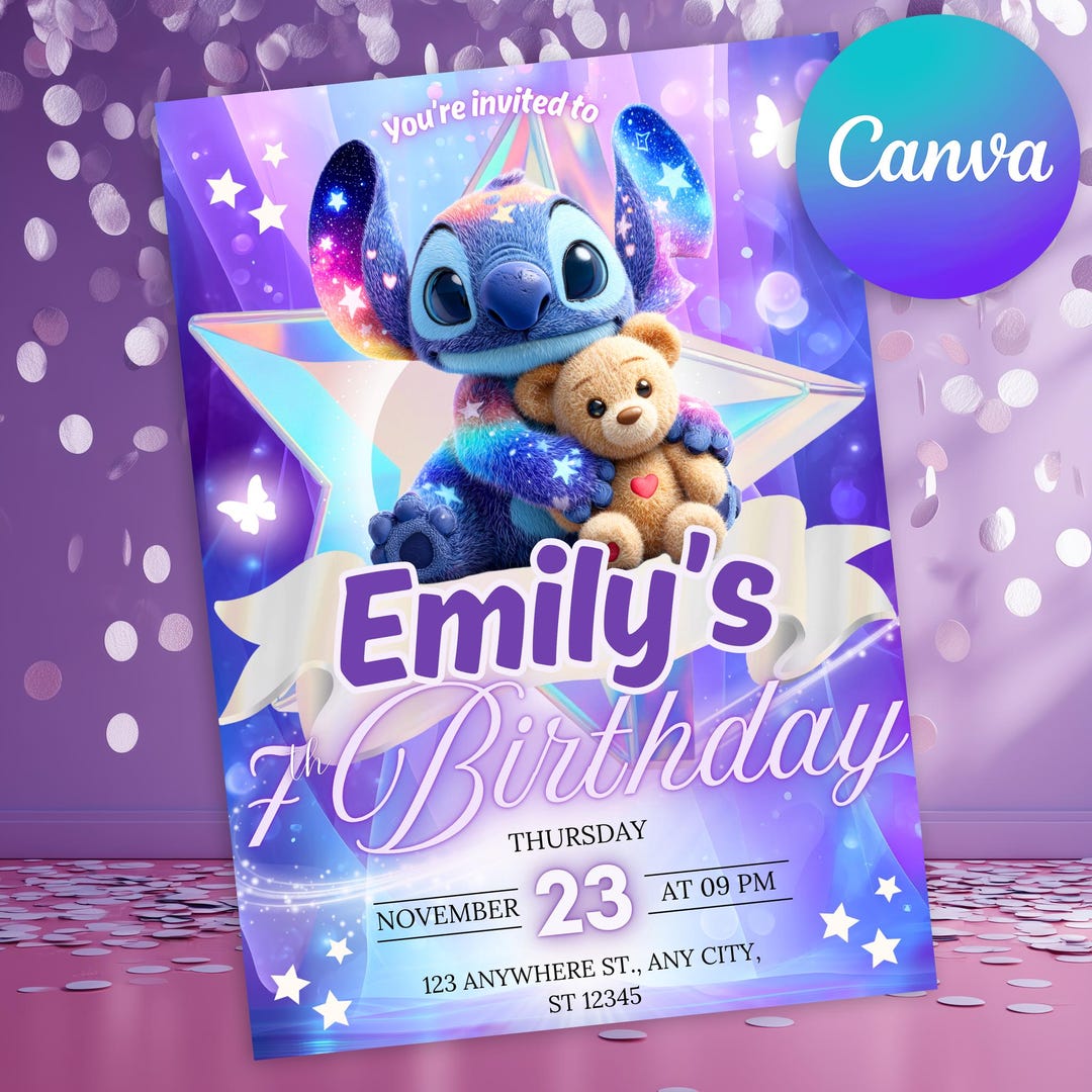 Editable Stitch Birthday Party Invitation Template Stitch Birthday Pool ...
