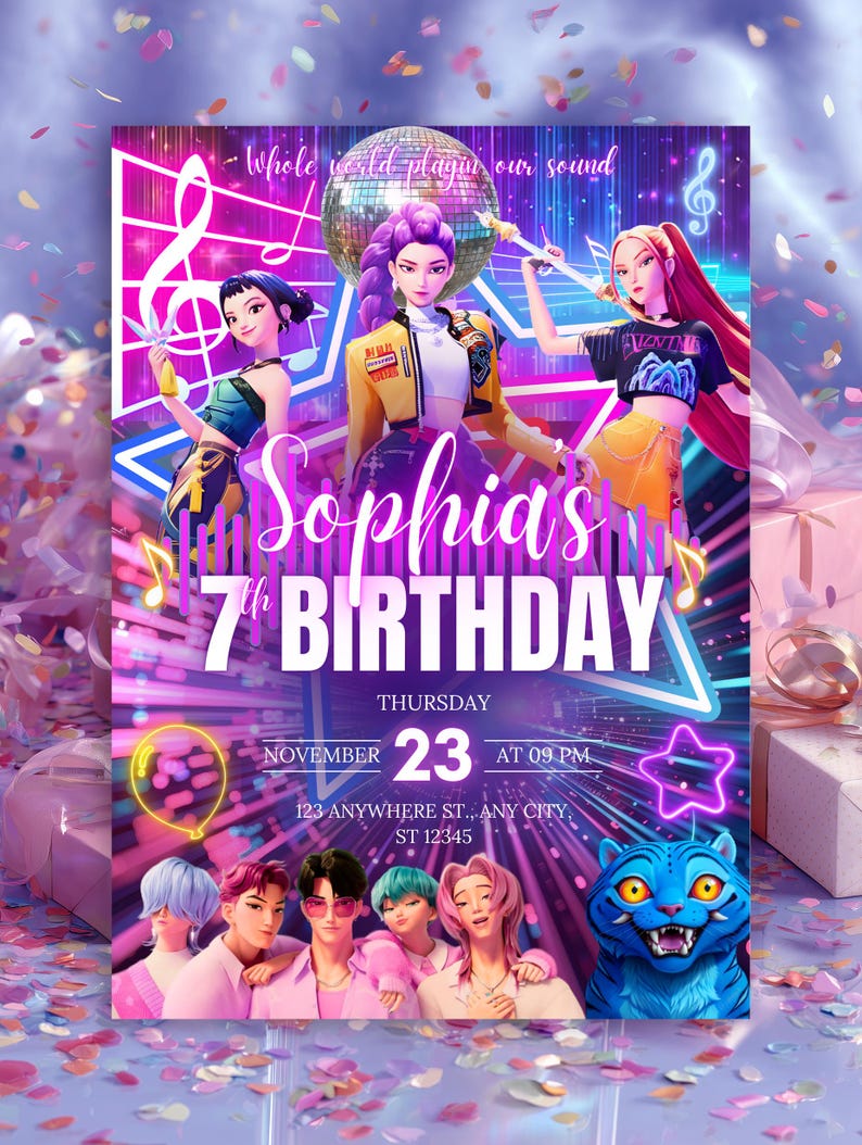 Kpop Demon Hunters Birthday Invitation Template Editable Canva Template ...