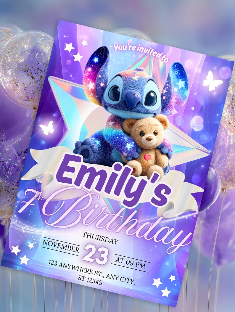 Editable Stitch Birthday Party Invitation Template Stitch Birthday Pool ...
