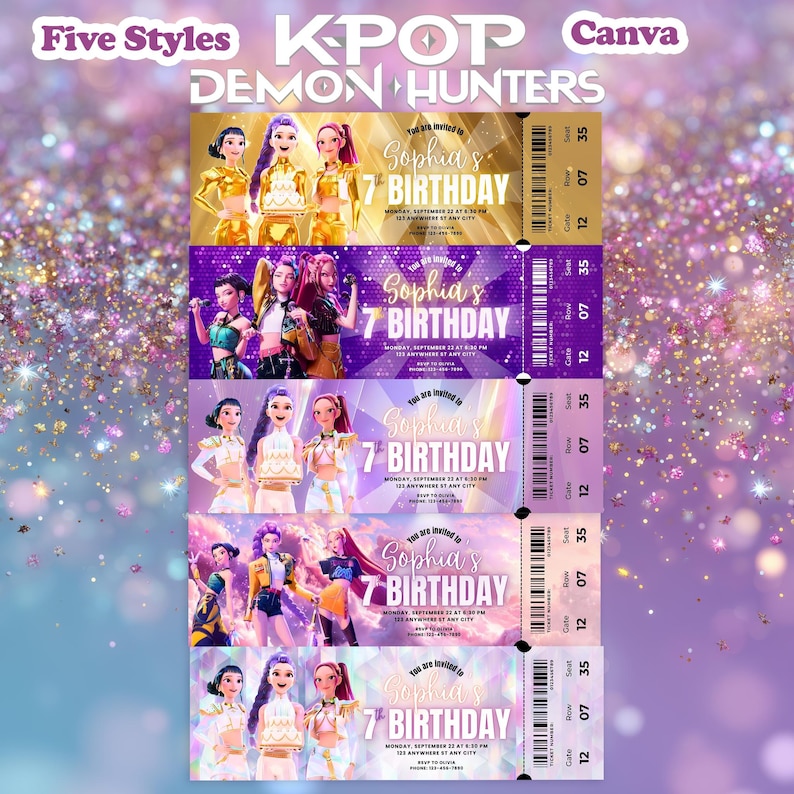 KPOP Demon Hunters Invitation EDITABLE Concert Style Party Pass K Pop ...