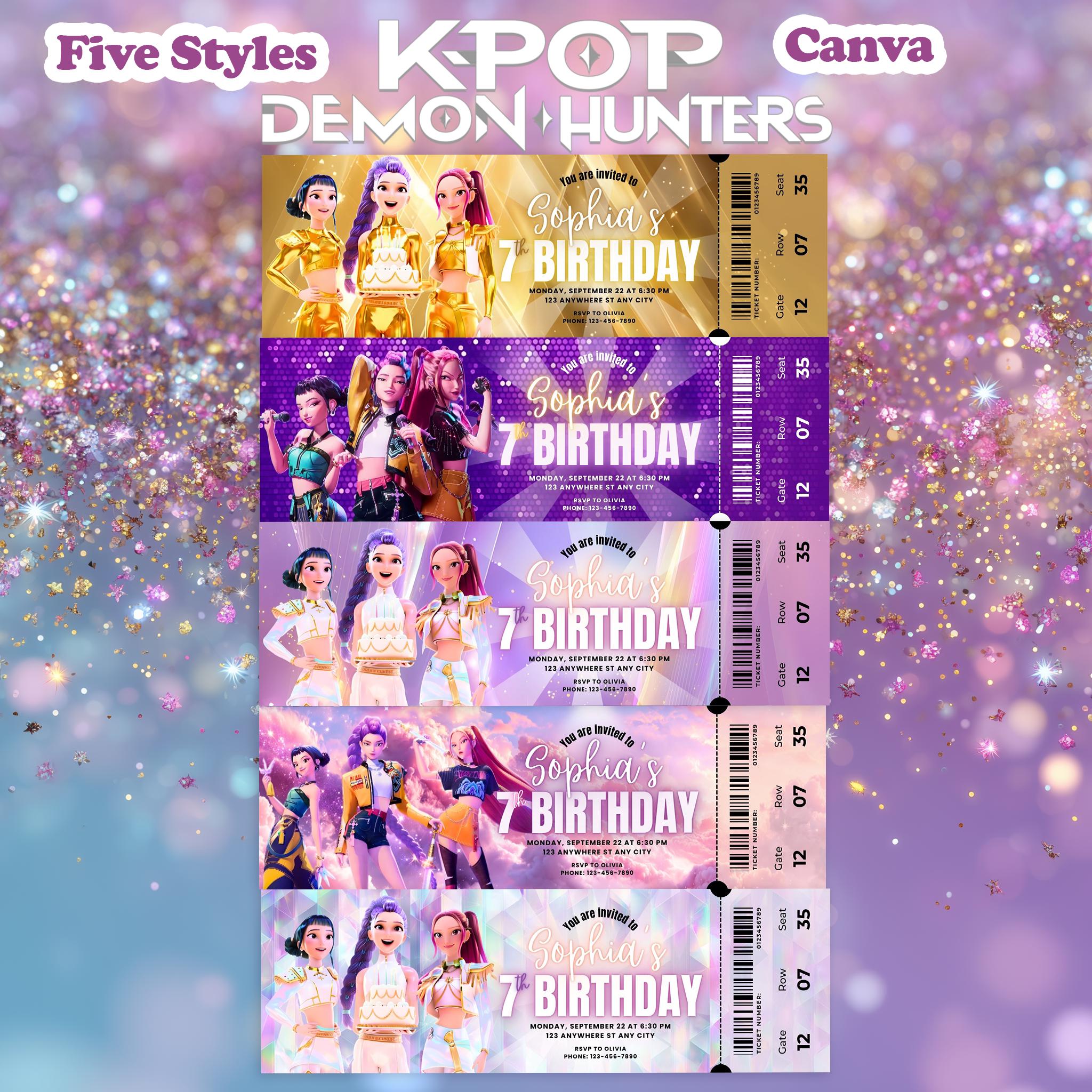 KPOP Demon Hunters Invitation EDITABLE Concert Style Party Pass K Pop ...
