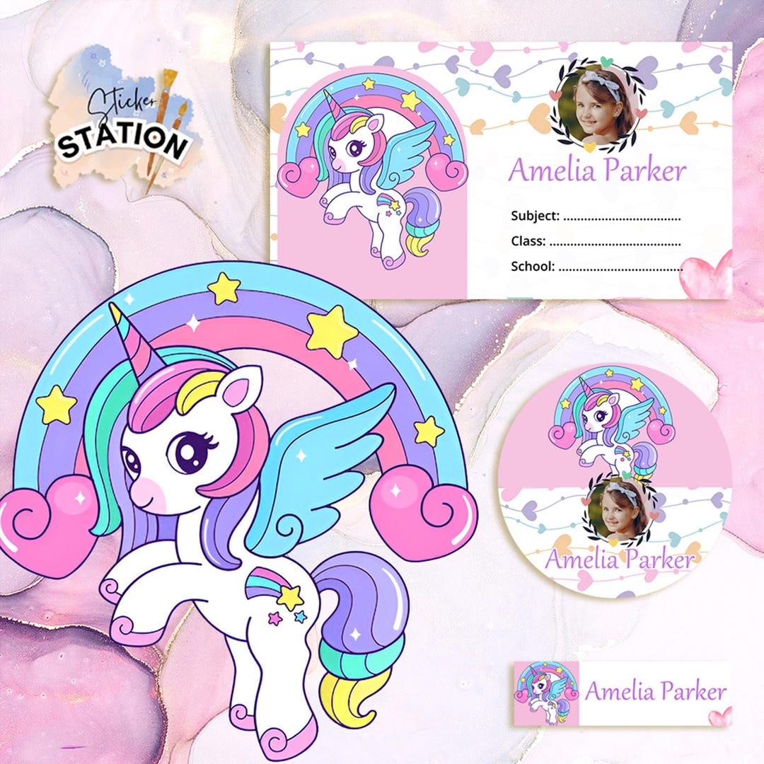 Back to School Unicorn School Supplies Label School Label Kids Name ...