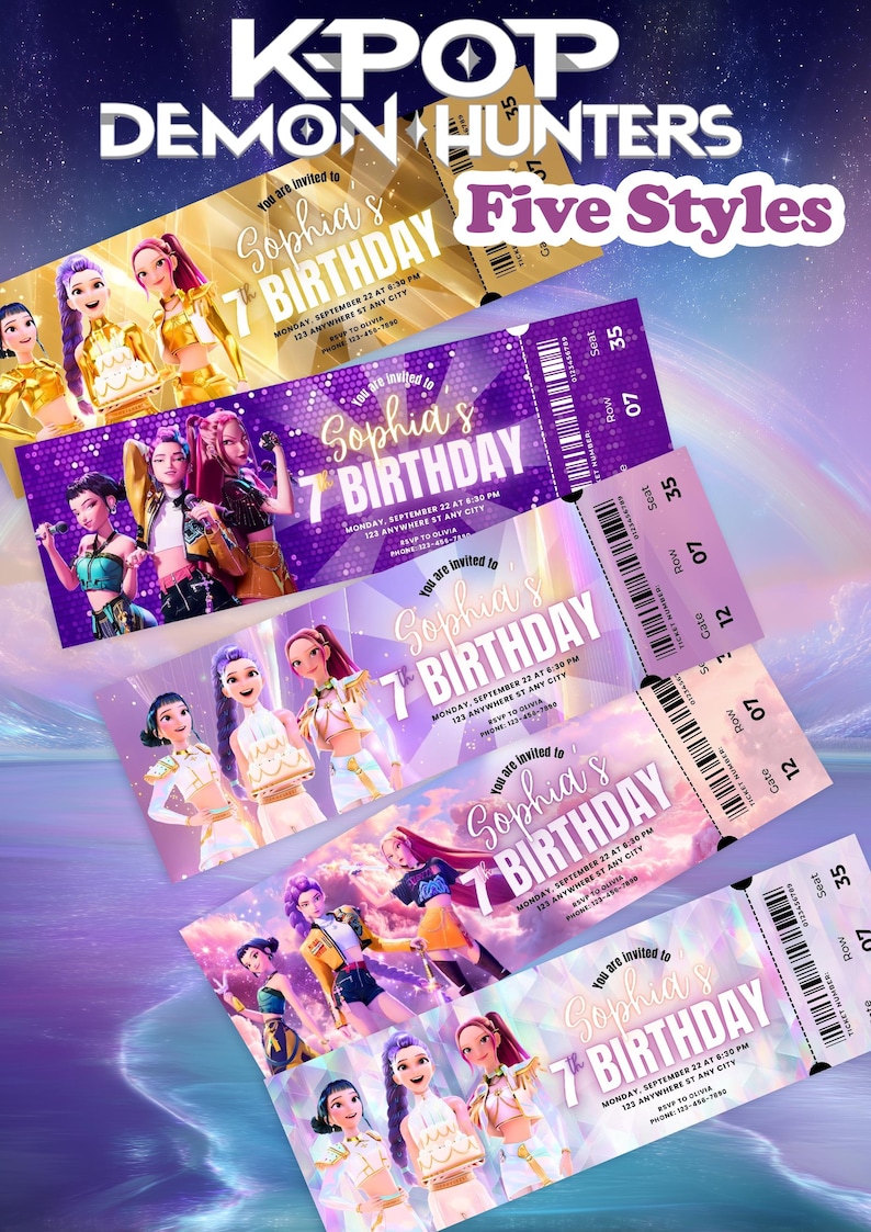 KPOP Demon Hunters Invitation EDITABLE Concert Style Party Pass K Pop ...
