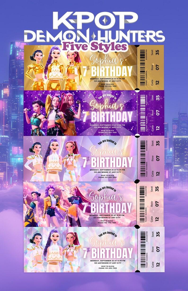 KPOP Demon Hunters Invitation EDITABLE Concert Style Party Pass K Pop ...