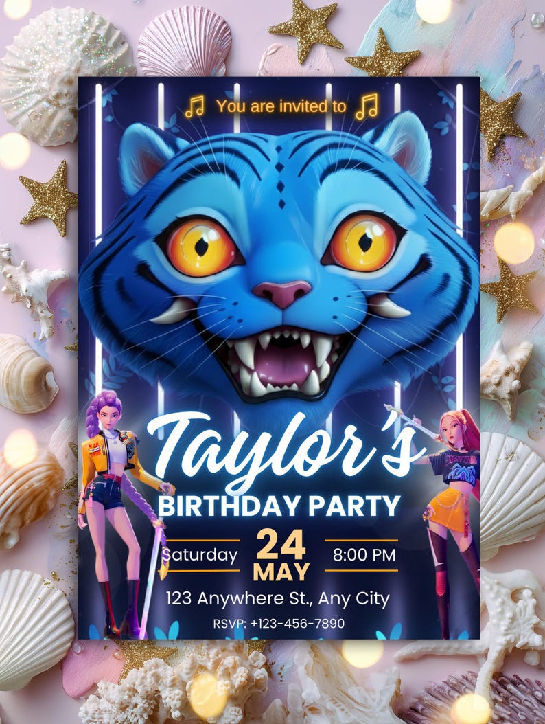 Derpy the Tiger KPOP Demon Hunters Invitation EDITABLE K Pop Birthday ...