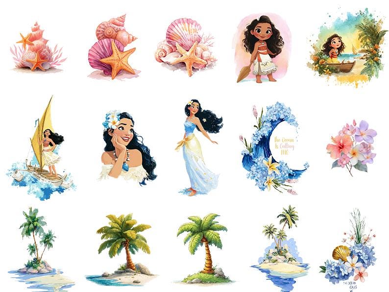 Moana Maui Watercolor Clipart Set: Tropical Hawaiian Summer Birthday ...