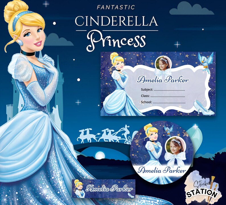 Personalized Cinderella School Labels, Kids Name Stickers (digital File ...