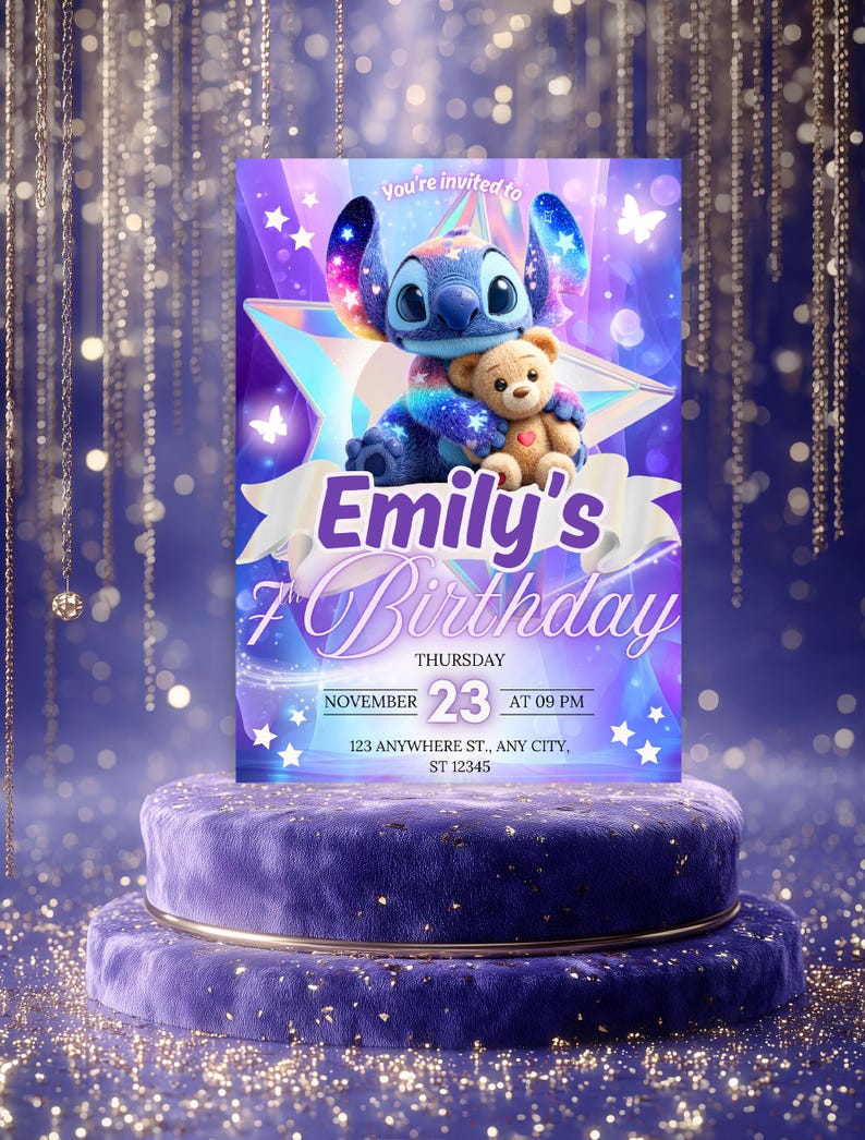 Editable Stitch Birthday Party Invitation Template Stitch Birthday Pool ...