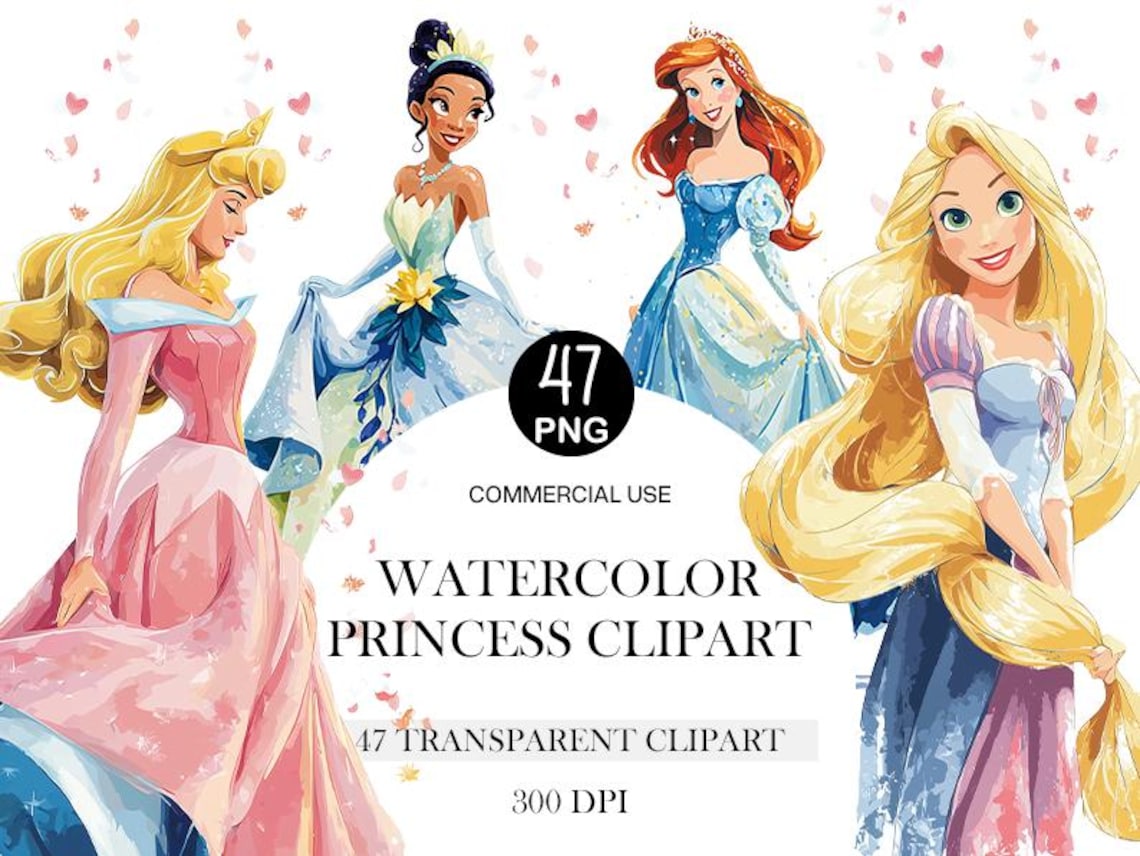 Whimsical Fairytale Princess Clipart Bundle Watercolor Fairytale PNG ...