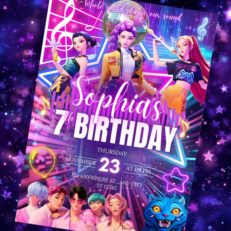 Kpop Demon Hunters Birthday Invitation Template Editable Canva Template ...