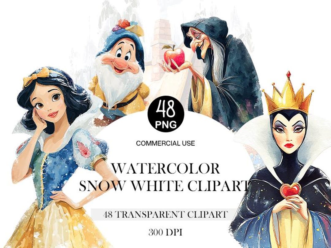 Watercolor Snow White PNG Snow White Clipart Bundle Princess PNG ...
