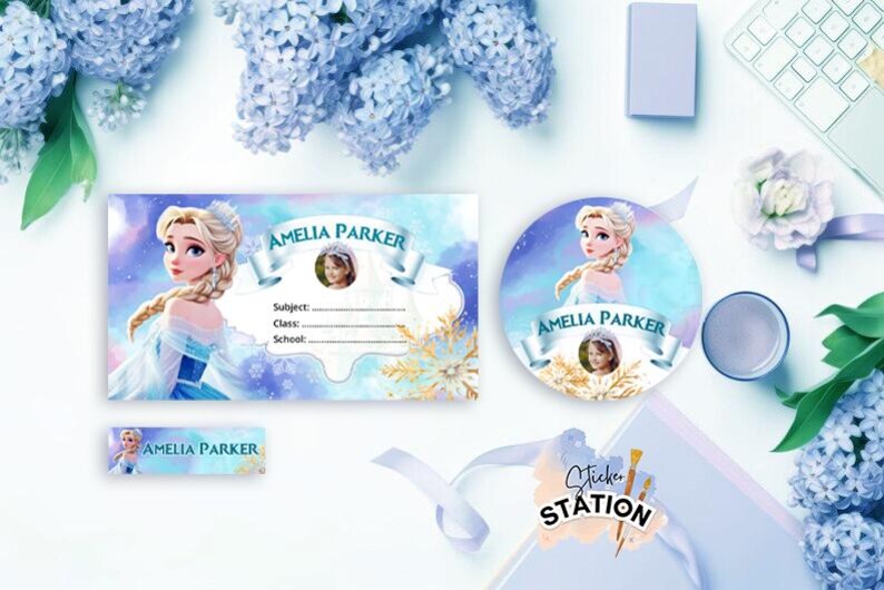 Elsa Frozen School Labels, Personalized Kids Name Stickers (digital ...