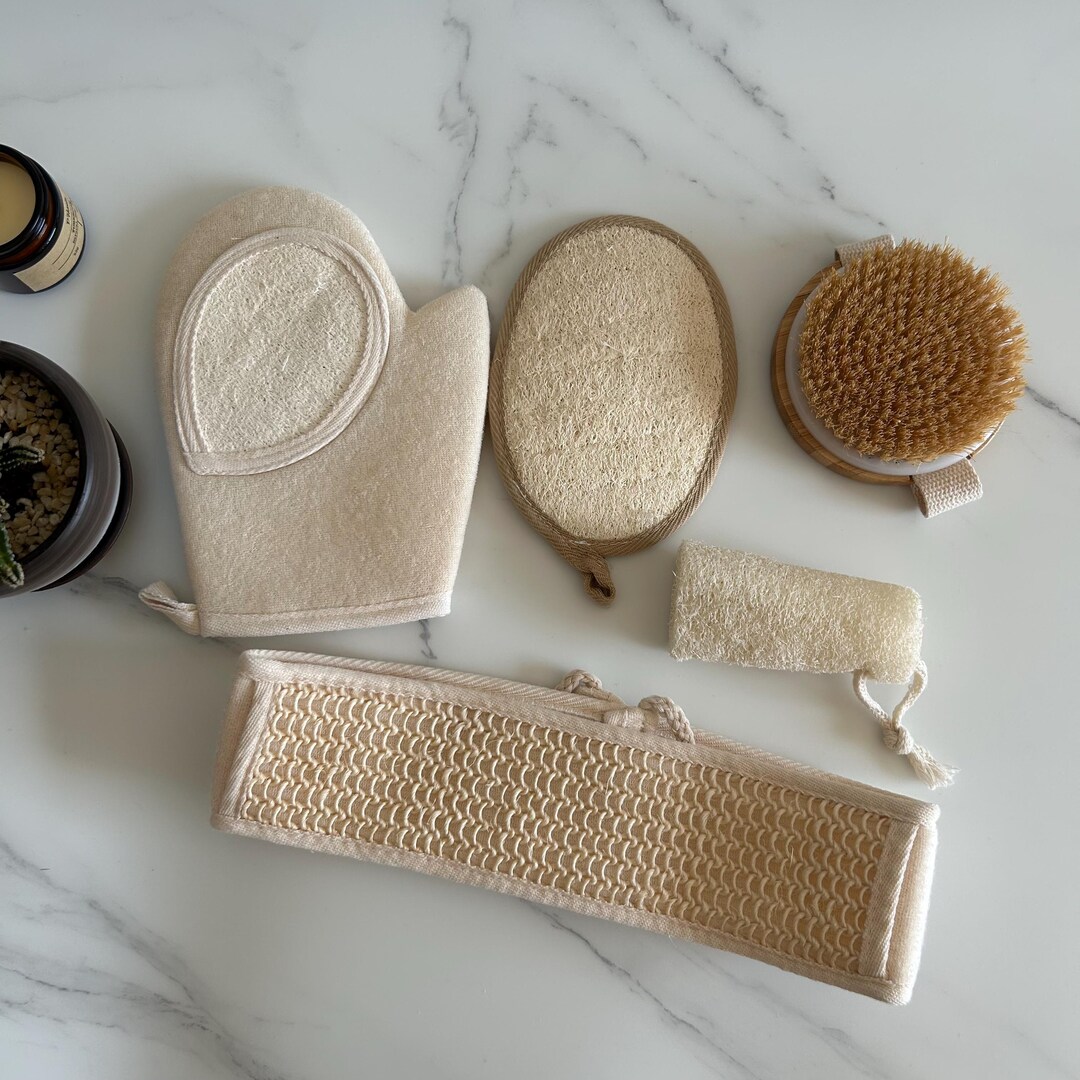 Natural Fiber Body Cleaning Set, 6 Piece Shower Set, Body Brush, Back ...