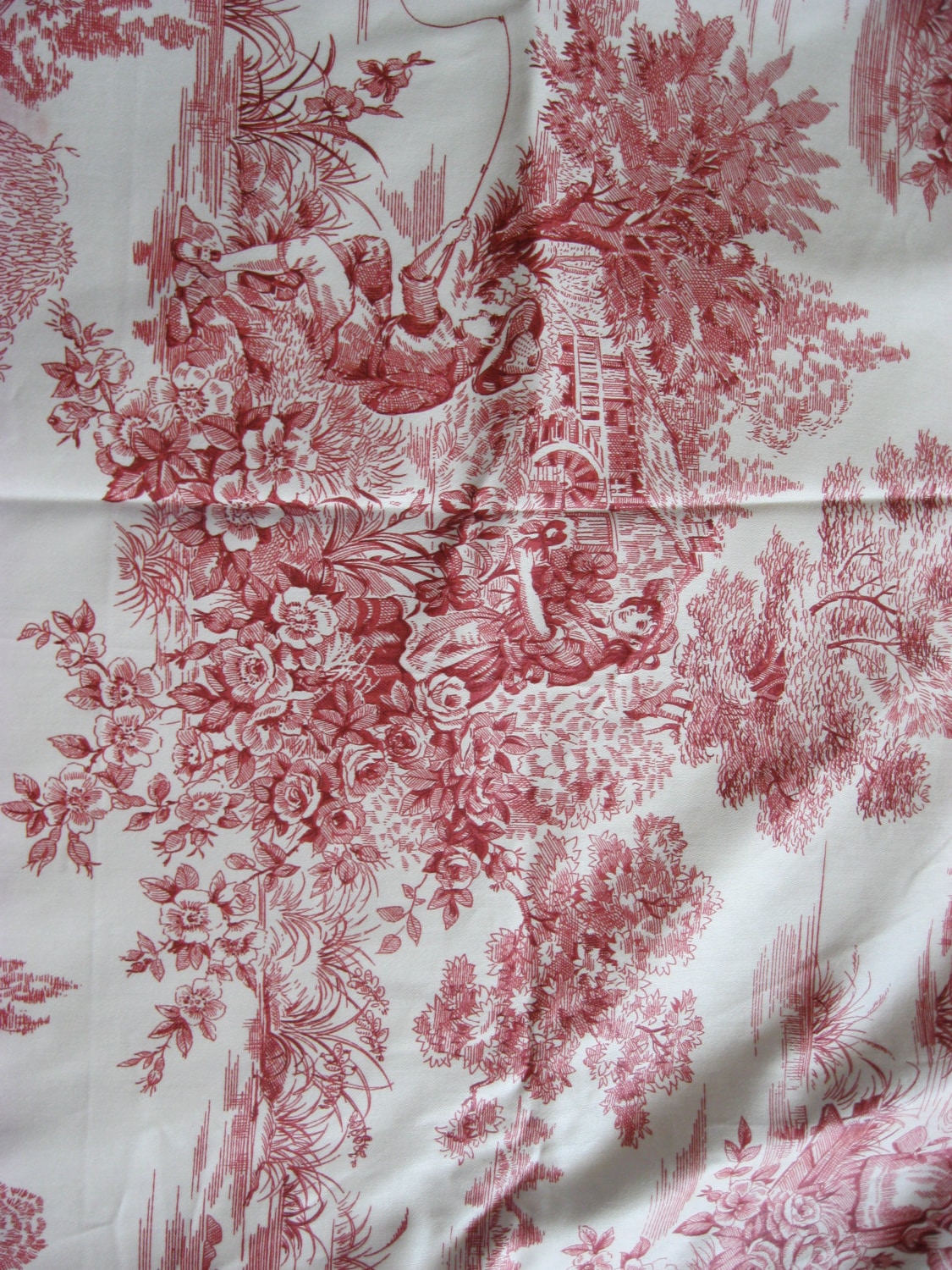 Pink And White Toile Fabric