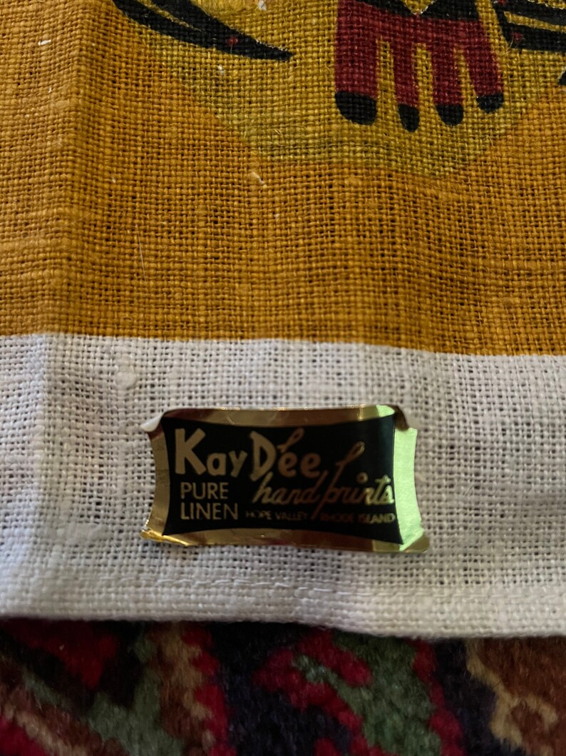 Vintage Kay Dee Handprints Vintage Linen Towrl Tribal Ethnic Pottery ...