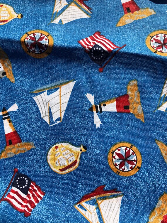 Vintage Nautical Fabric Coastal Beach Ocean Flag Lighthouse - Etsy