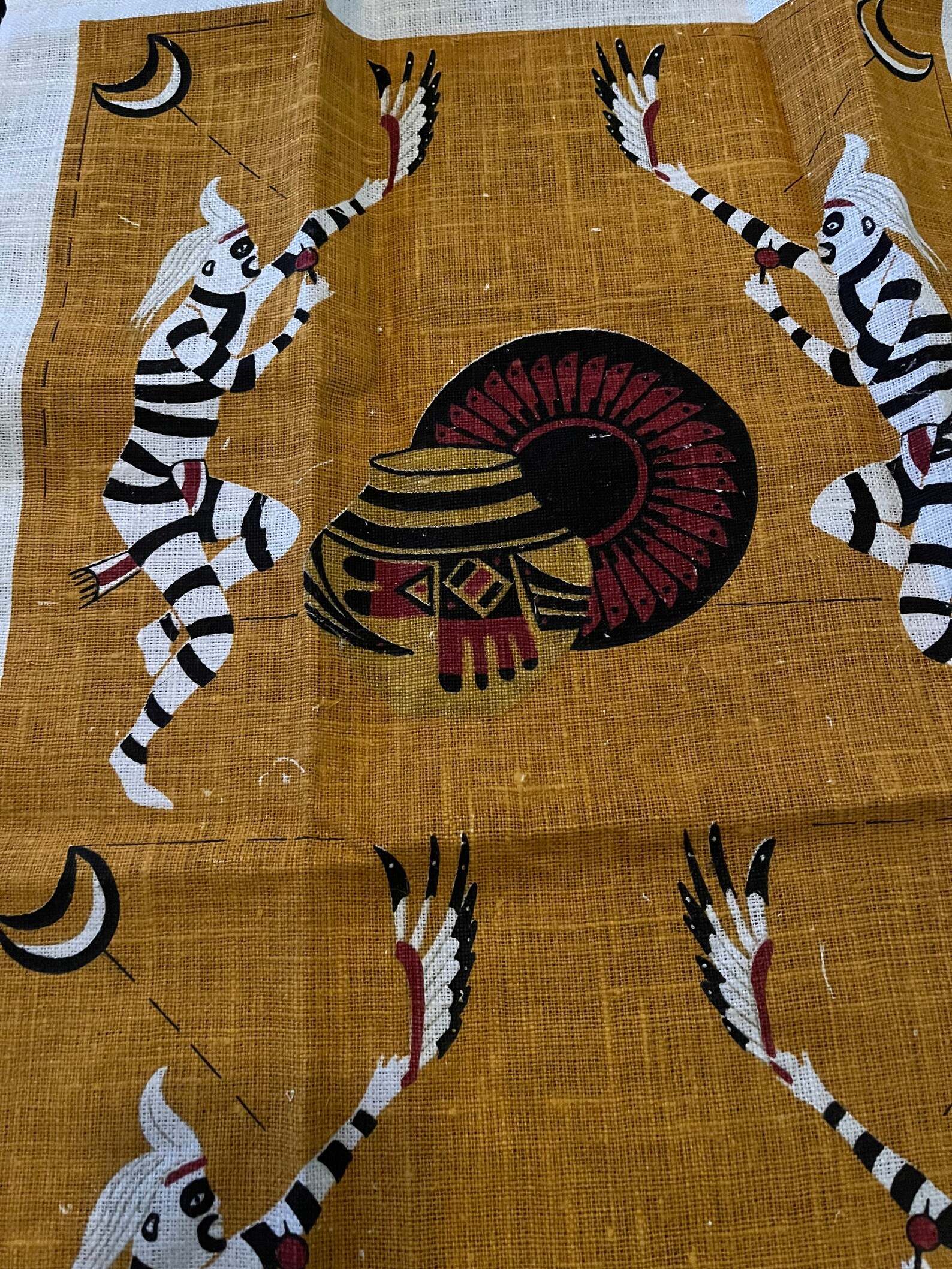 Vintage Kay Dee Handprints Vintage Linen Towrl Tribal Ethnic Pottery ...