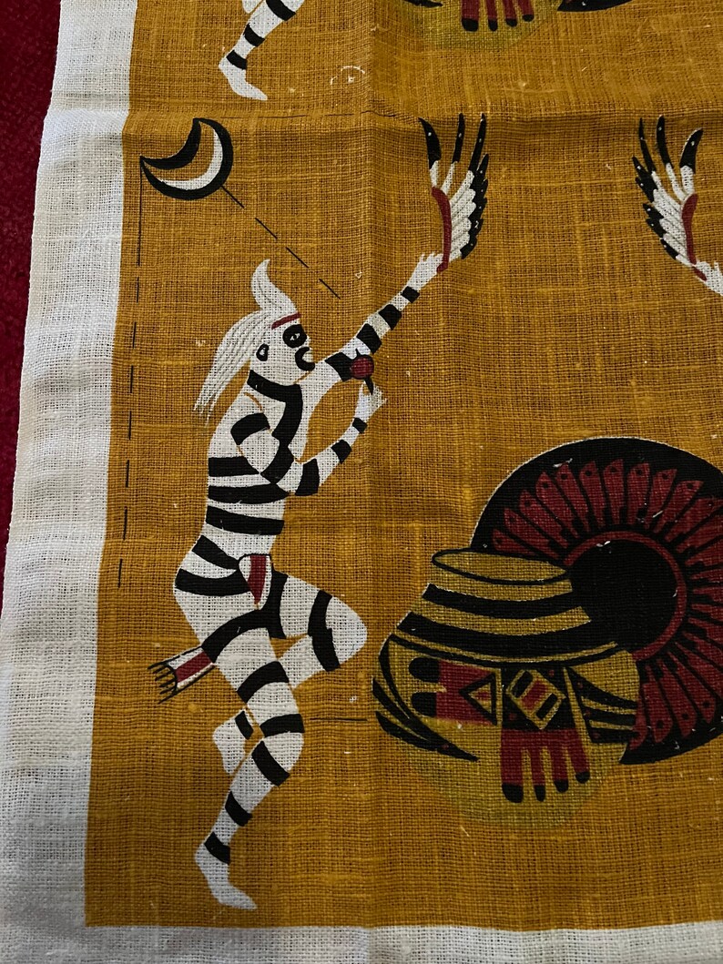 Vintage Kay Dee Handprints Vintage Linen Towrl Tribal Ethnic Pottery ...