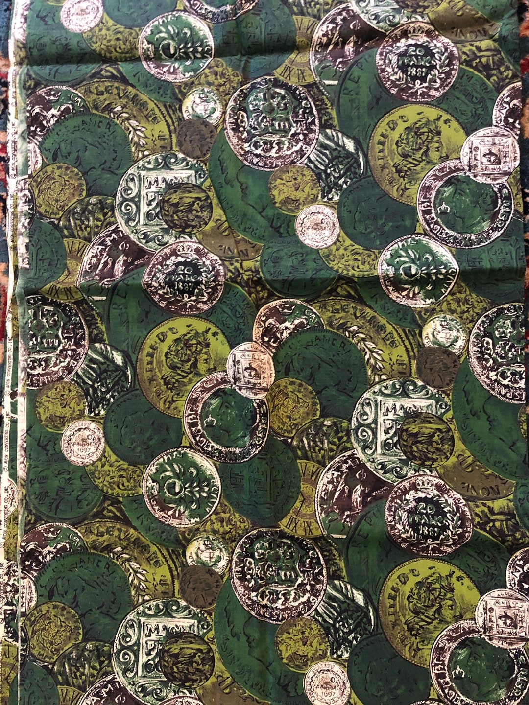 Vintage Green Coins Fabric Material Money Europe International - Etsy