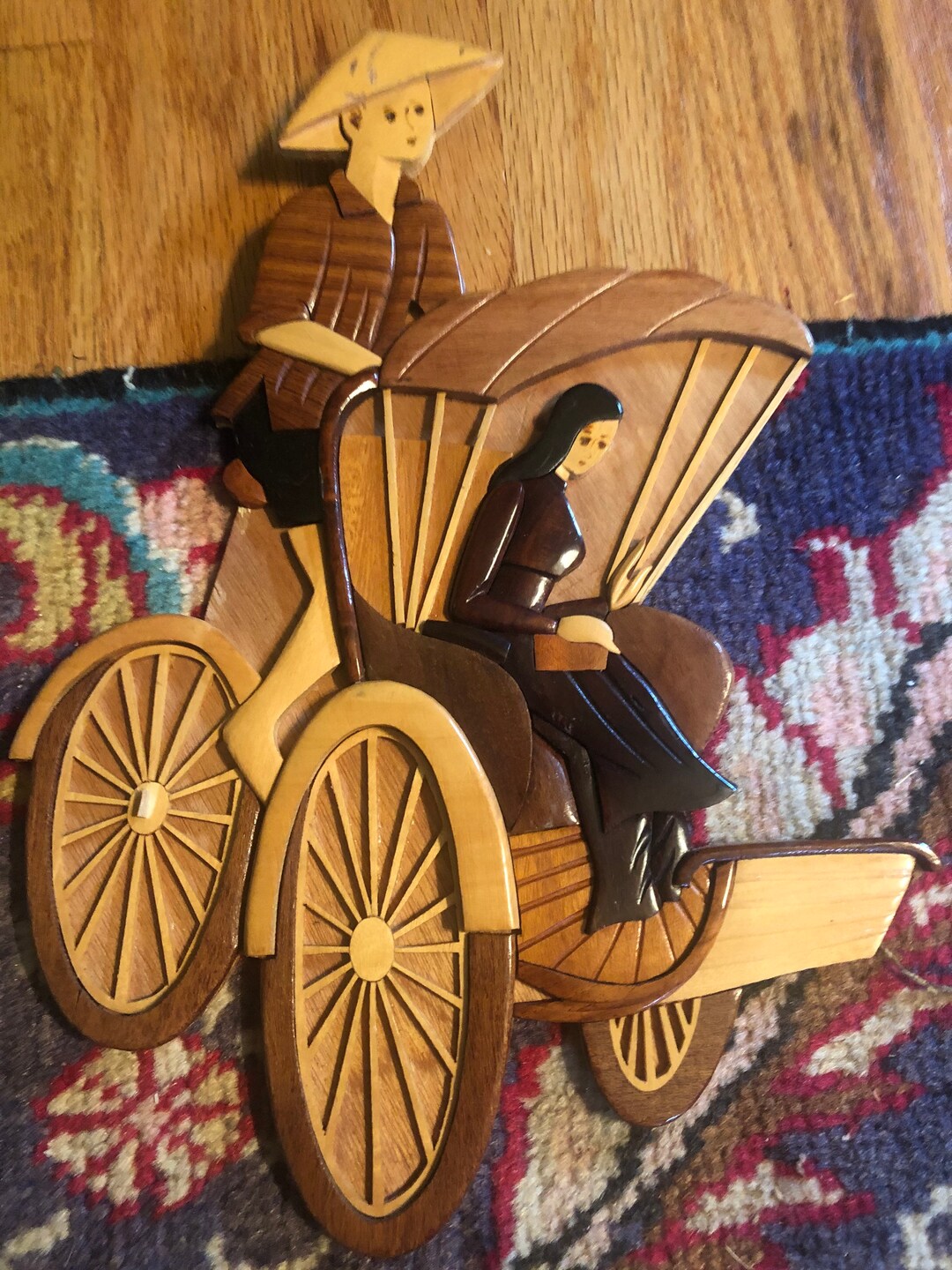 Vintage Wood Bicycle Rickshaw Asian Art Picture Souvenir - Etsy