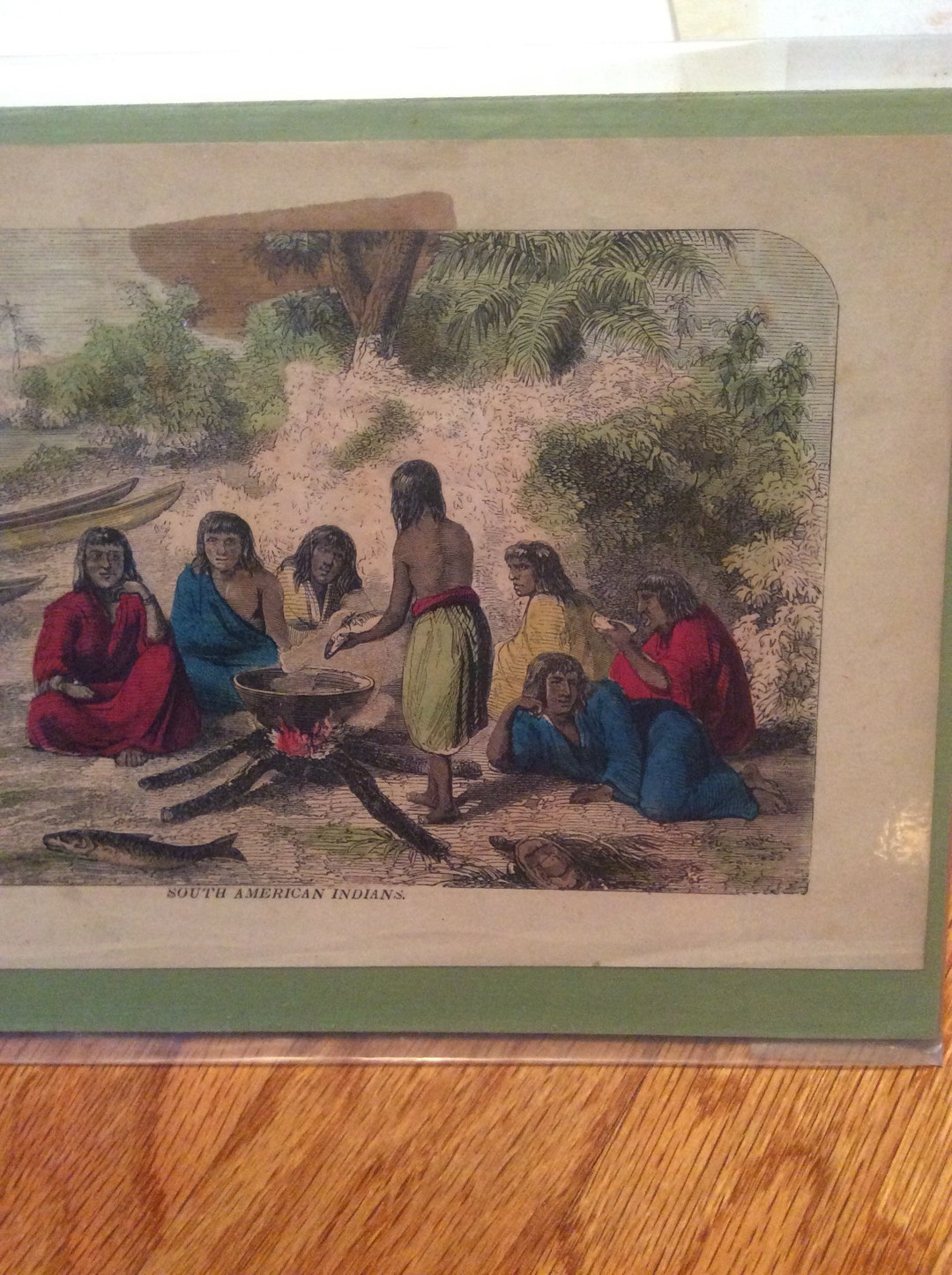 1851 Wood Engraving Native American Indians South America Fish Hand ...