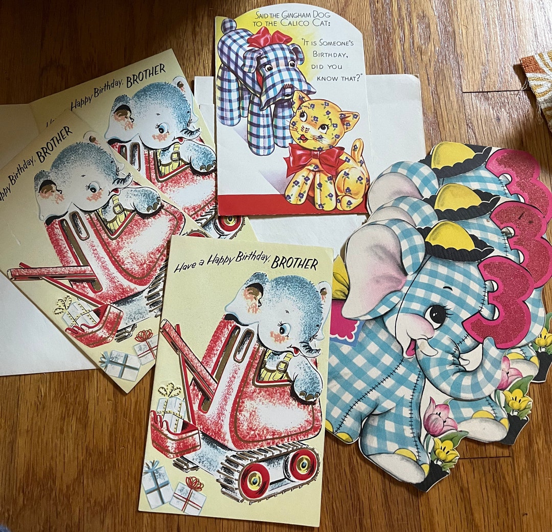 Vintage Birthday Cards Elephant Cat Dog Children Toddler - Etsy